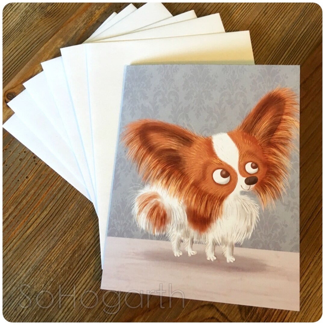 Petit Papillon Note Cards, Set of 6. Blank Inside. Dog Art Greeting ...