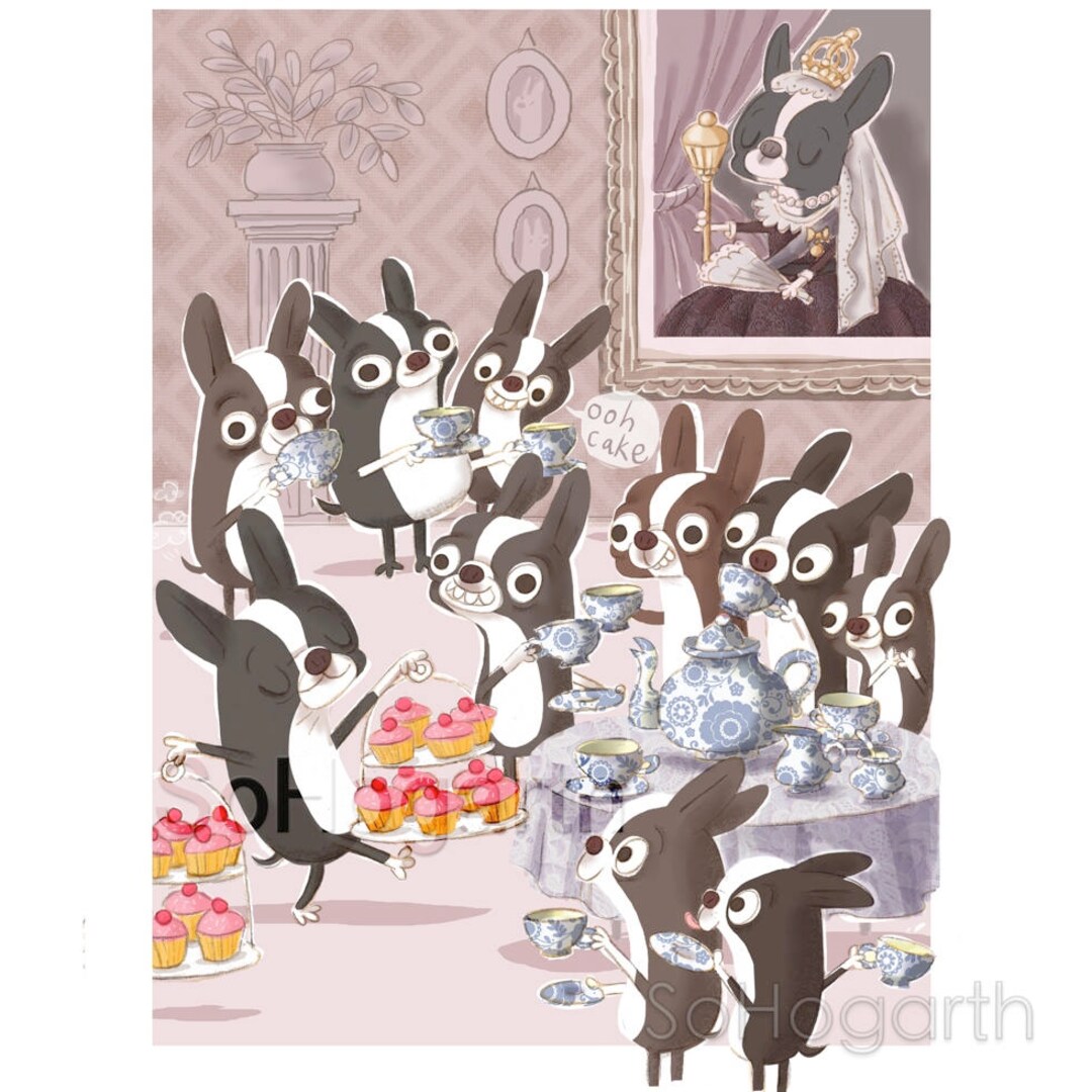 Boston Terrier Tea Party. Matte Paper Dog Art Poster Print, Signed. - Etsy