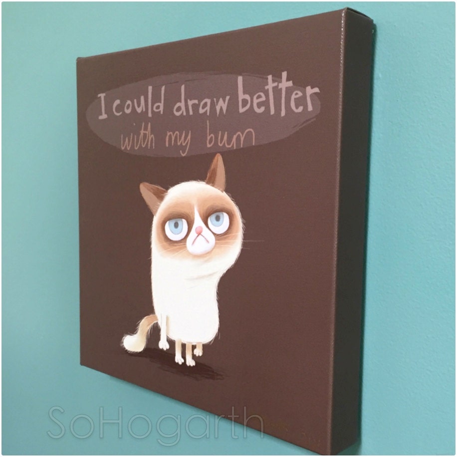 Canvas Print Grumpy Cat Illustration Art | Etsy
