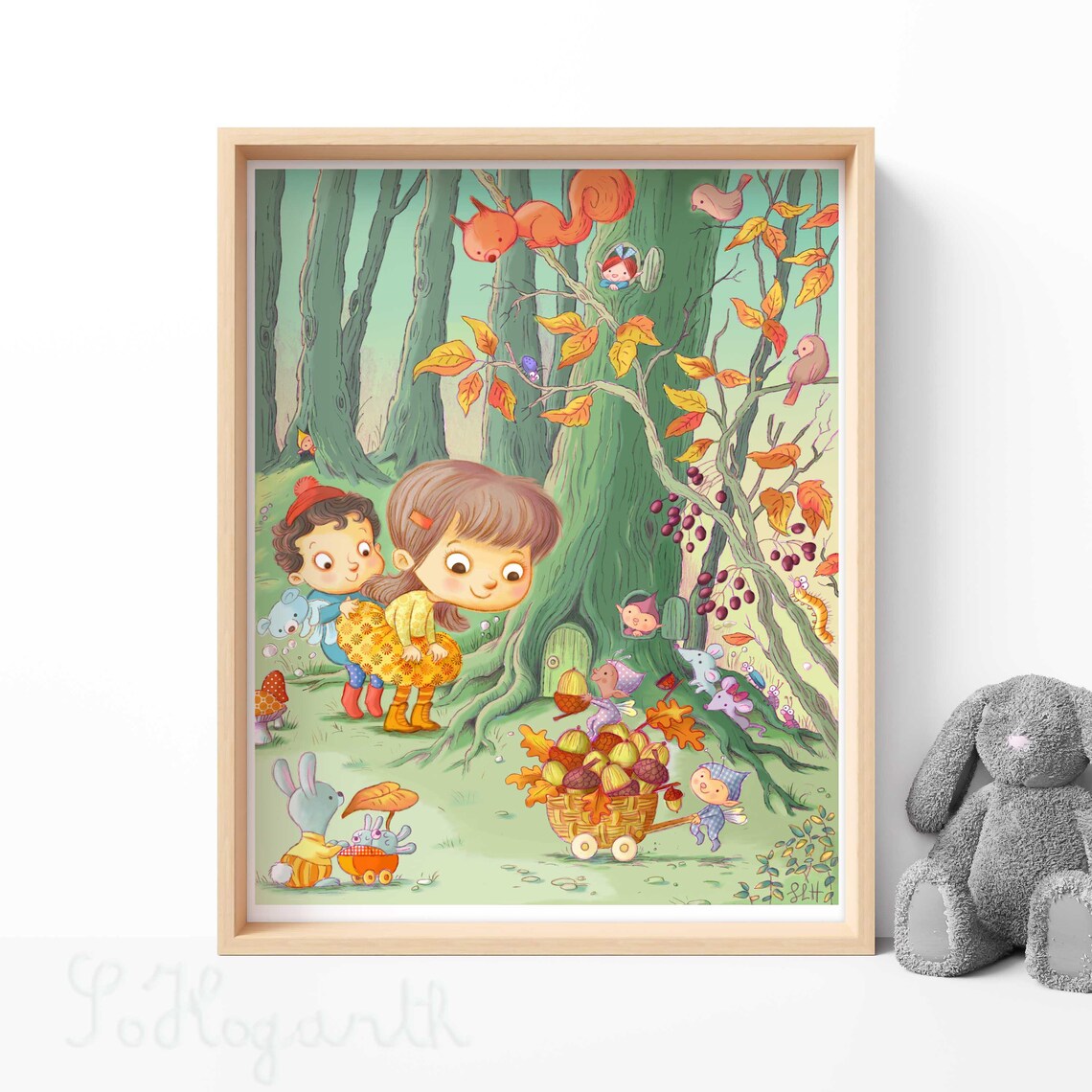 Woodland Fairy Folk Acorn Cart Illustration. Child's Bedroom Baby ...