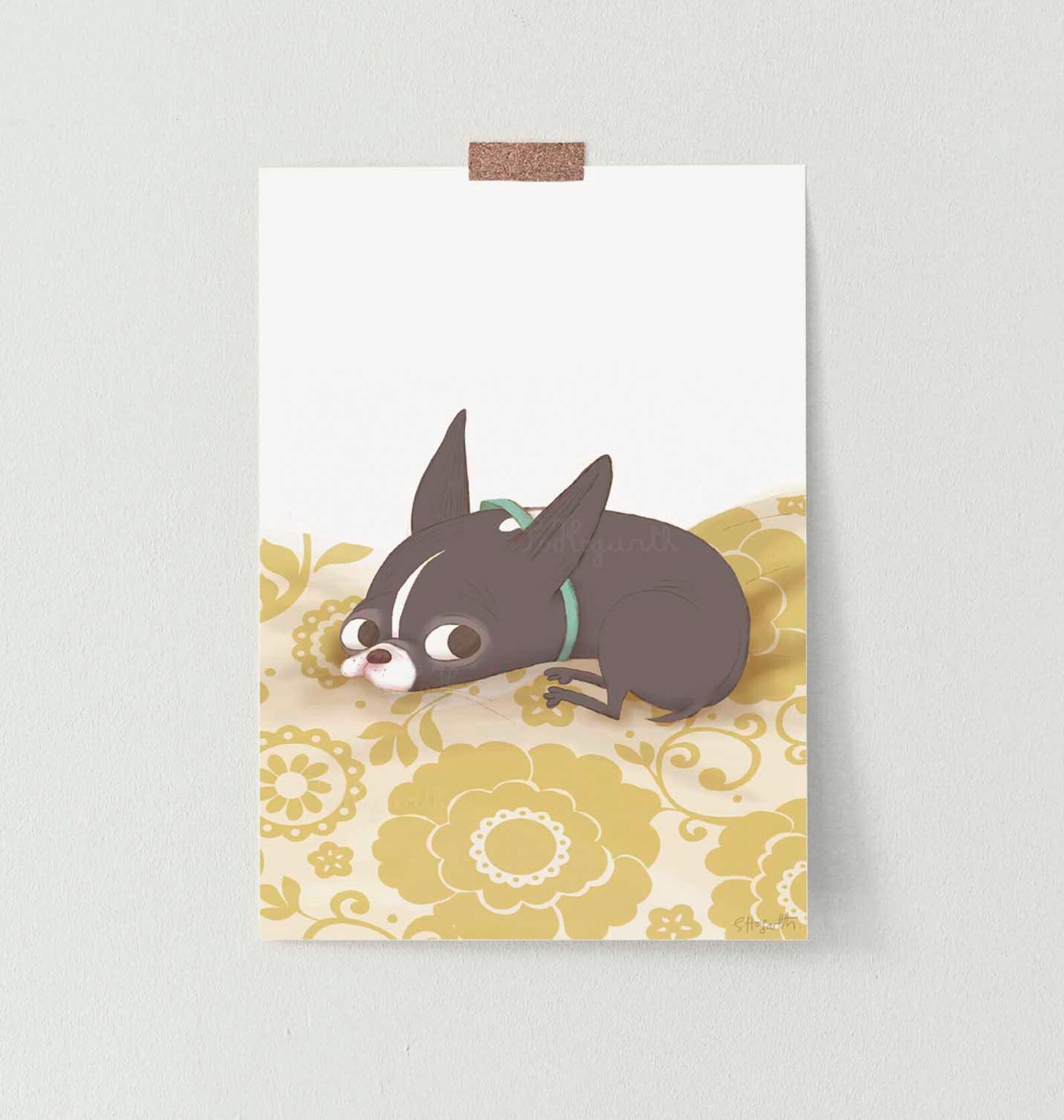 Boston Terrier Bed Bug. Matte Paper Dog Illustration Portrait Art ...