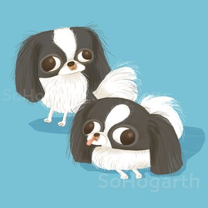 Japanese Chins Black & White, Sable. Matte Paper Dog Art Poster Print ...