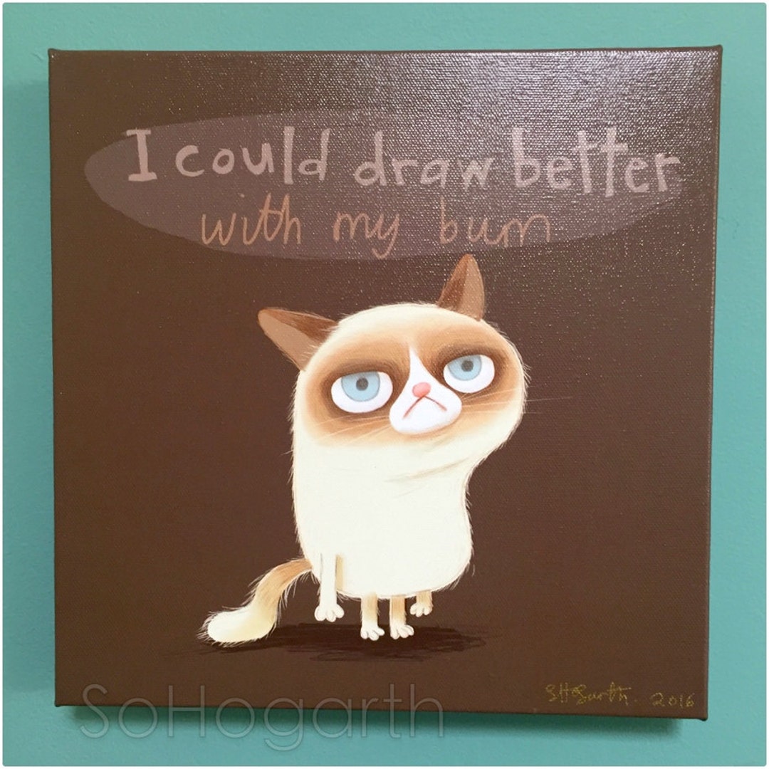 Canvas Print Grumpy Cat Illustration Art - Etsy