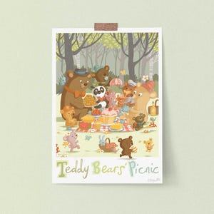 Teddy Bears' Picnic Nursery Rhyme Picture. Child's Room Baby Decor ...