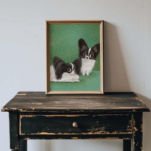 Papillon Duo Black and White. 8x11 Matte Paper Dog Illustration Pet ...