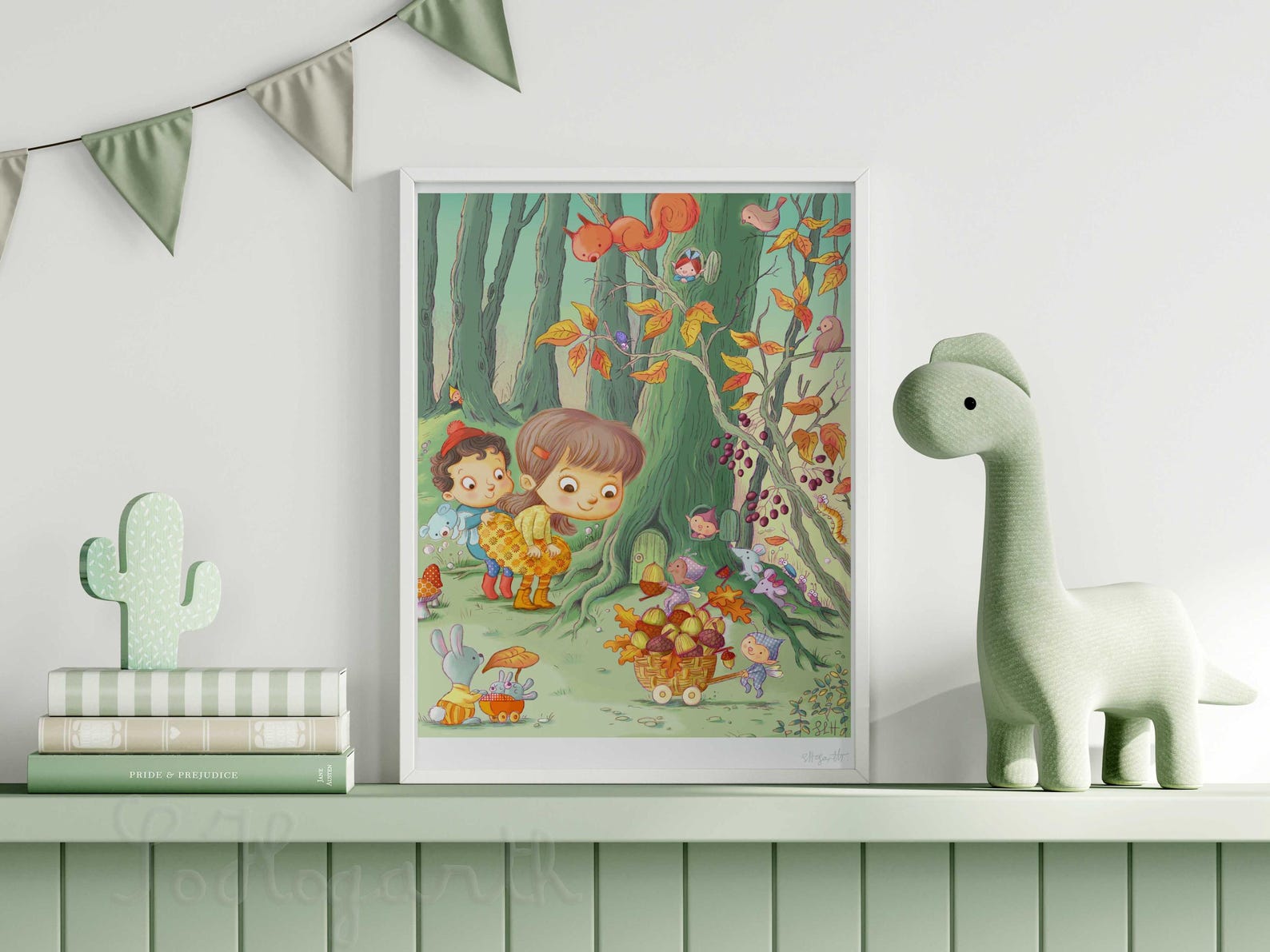 Woodland Fairy Folk Acorn Cart Illustration. Child's Bedroom Baby ...