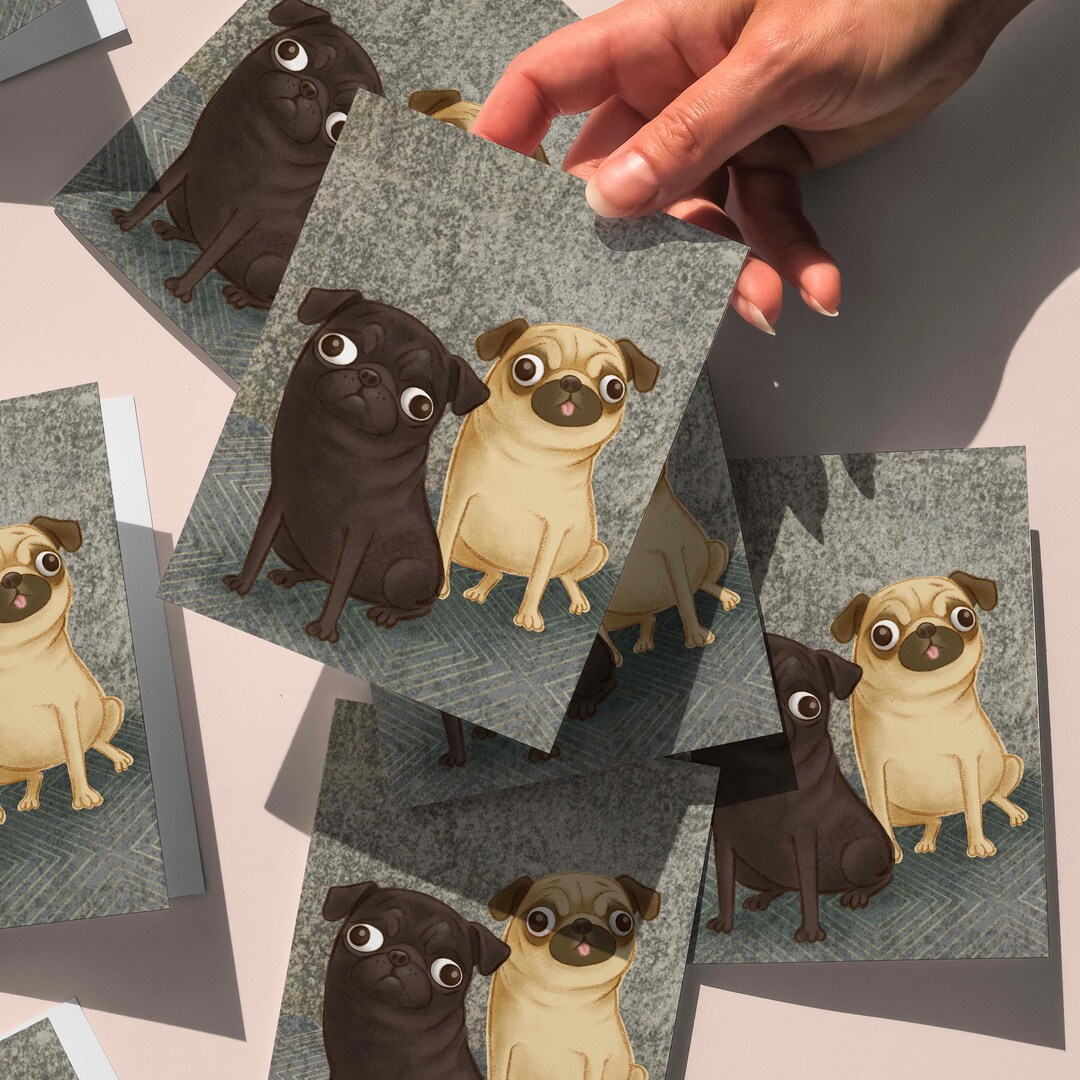 Pug Duo Note Cards, Set of 6. Blank Inside. Dog Art Greeting Card ...