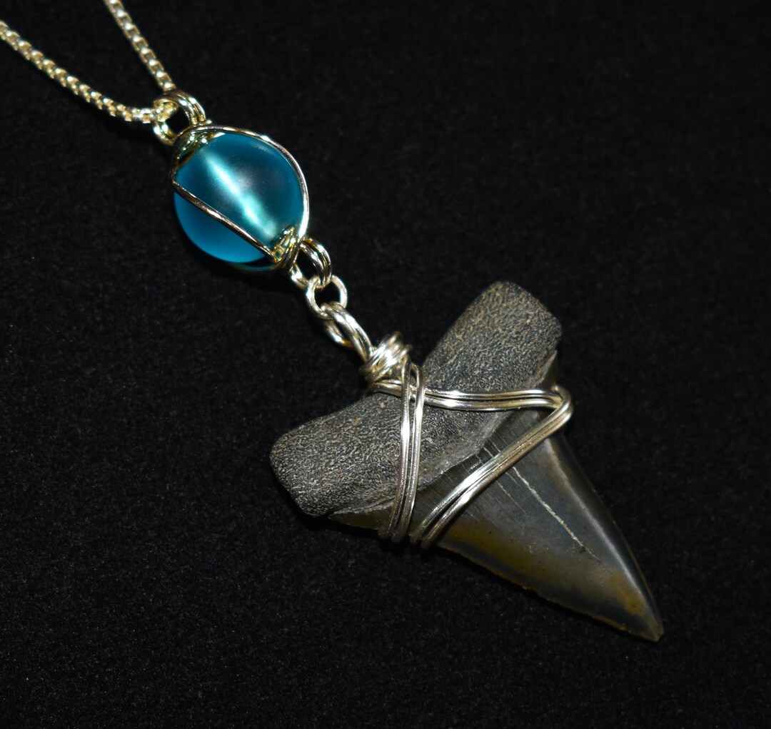 Fossilized Extinct Giant Mako Shark Tooth 1 1/4" on a Sterling Silver ...