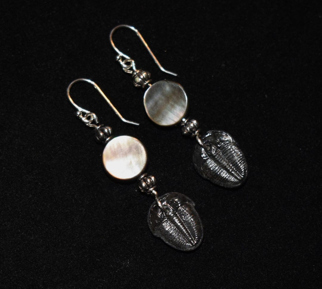 Trilobite Earrings With Shell and Silver Colored Accent Beads - Etsy