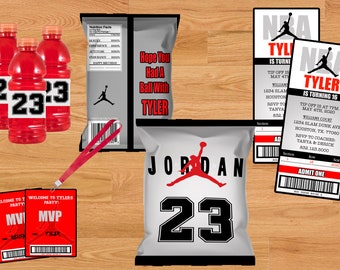 Printable Bottle Label Party Favors Black Red Basketball Theme Birthday ...