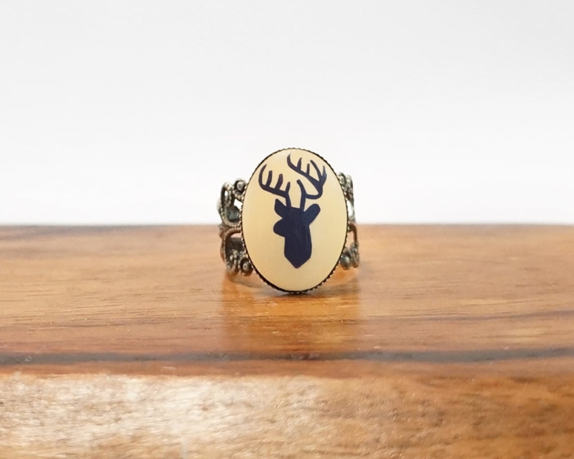 Deer Ring Deer Jewelry Stag Ring Stag Jewelry Adjustable Ring Deer Head ...