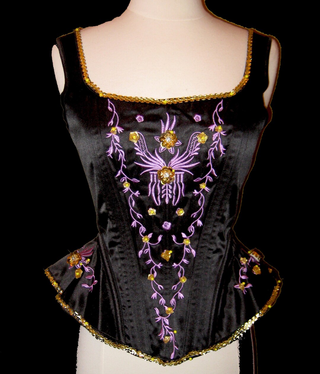 SEA WITCH Corset . Black Corset . Lavender Embroidered Corset . by the ...