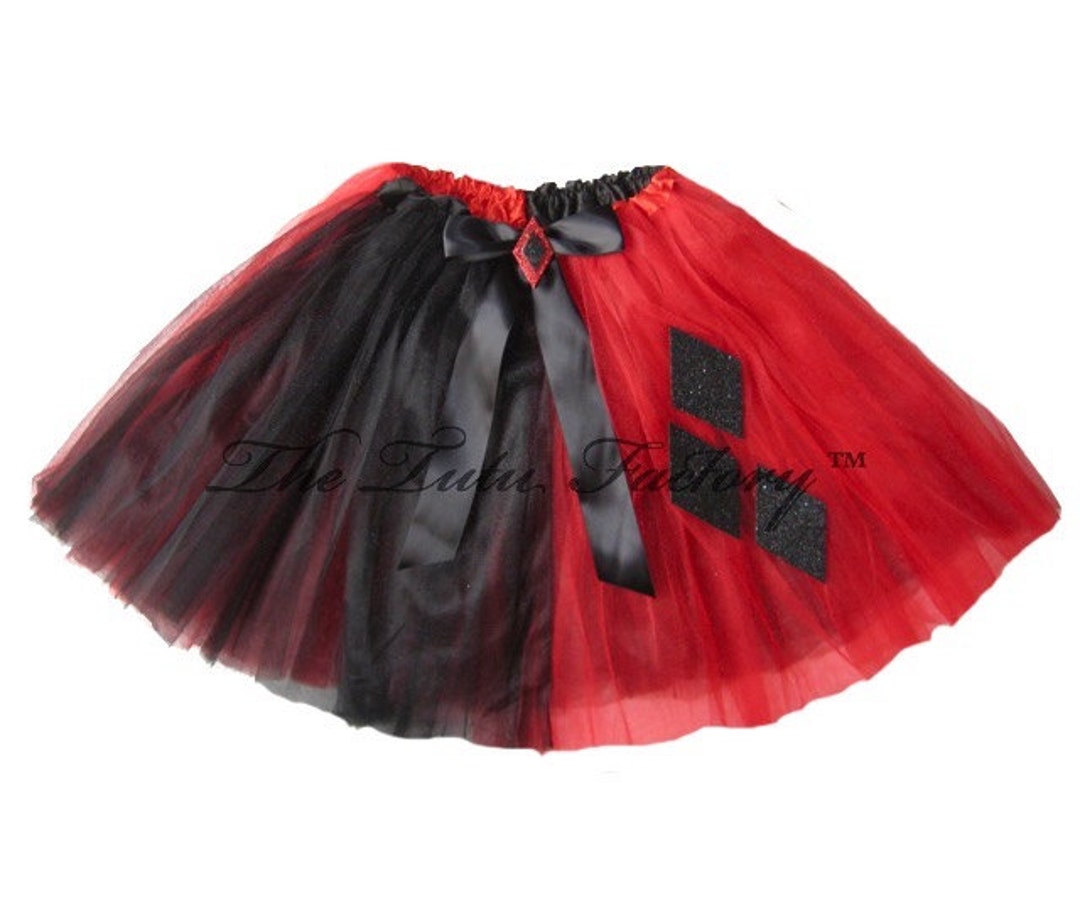 HARLEQUIN Tutu . Long 16in . up to Adult Plus Size . 3 Layers . Red and ...