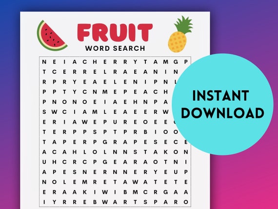 Fruits Word Search Instant Download Printable Activity - Etsy