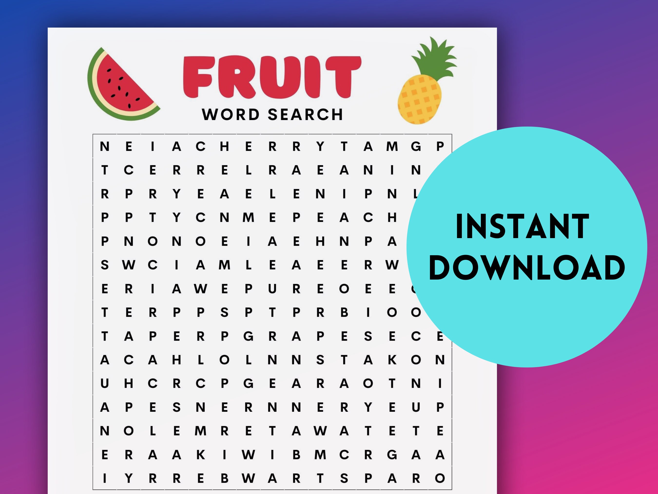 Fruits Word Search - Instant Download - Printable Activity - Etsy