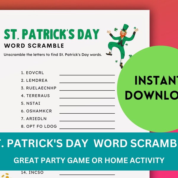 St Patricks Day Word Scramble - Etsy