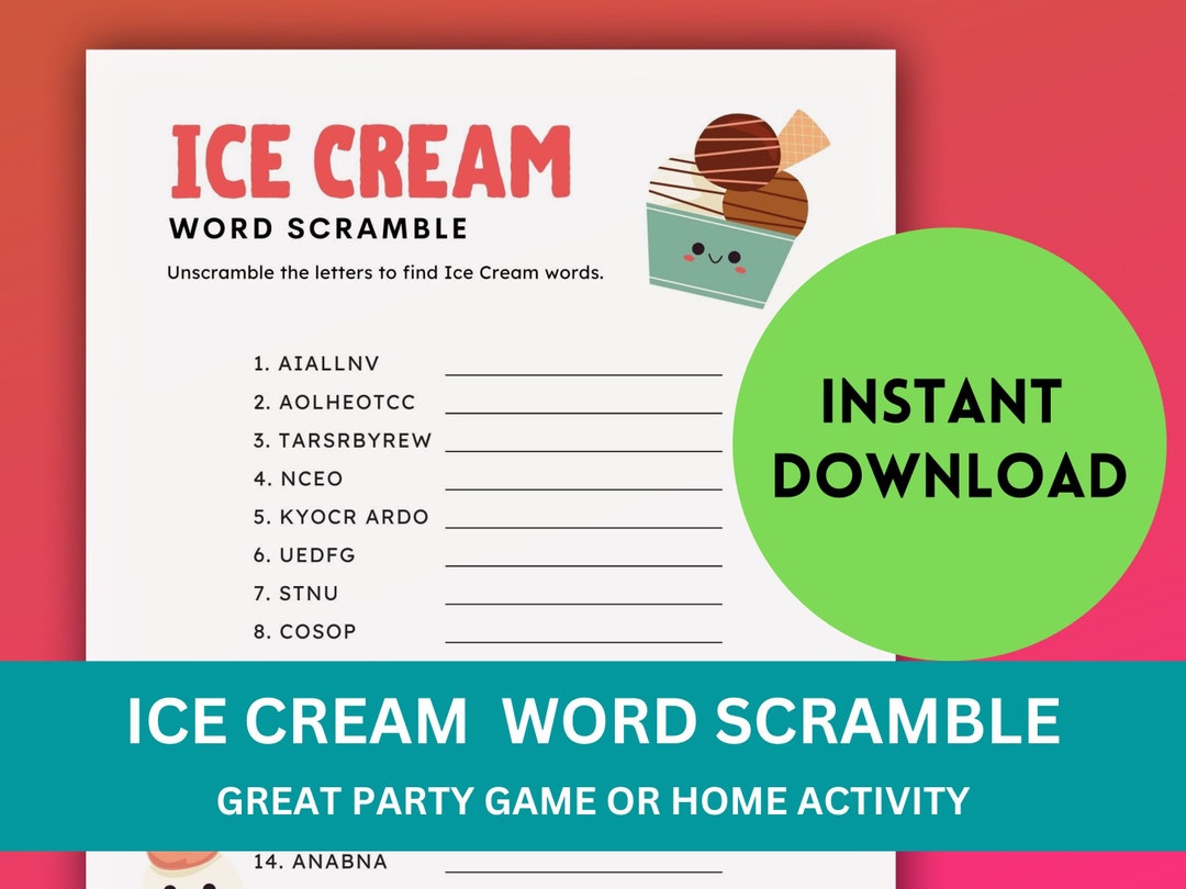 Ice Cream Word Scramble - Instant Download Activity Homeschool Party ...