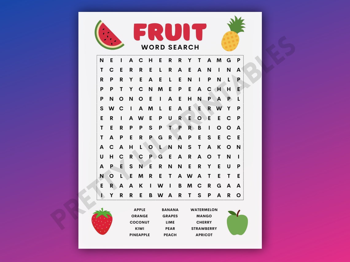 Fruits Word Search Instant Download Printable Activity - Etsy
