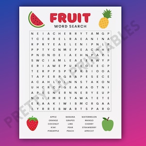 Fruits Word Search - Instant Download - Printable Activity - Etsy