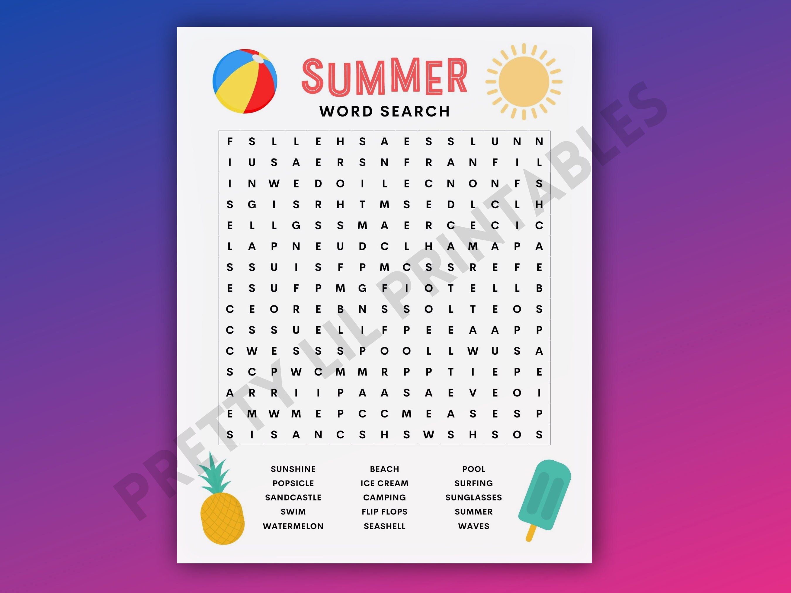Summer Word Search Instant Download Printable Activity - Etsy