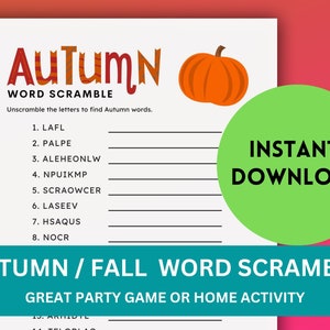Autumn Fall Word Scramble - Instant Download Activity Homeschool Party ...