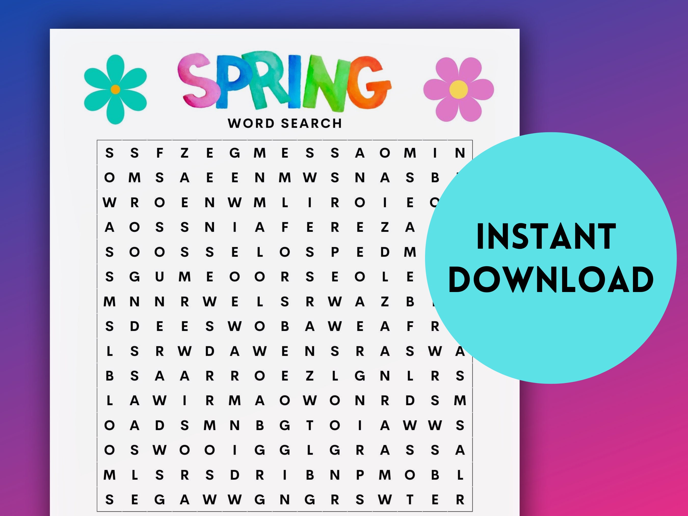 Spring Word Search - Instant Download - Printable Activity - Etsy