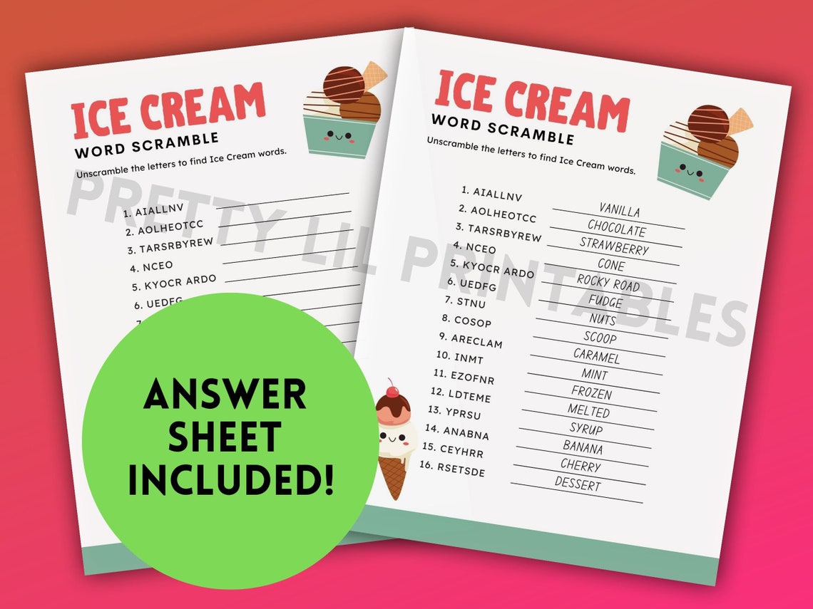Ice Cream Word Scramble - Instant Download Activity Homeschool Party ...
