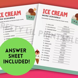 Ice Cream Word Scramble - Instant Download Activity Homeschool Party ...