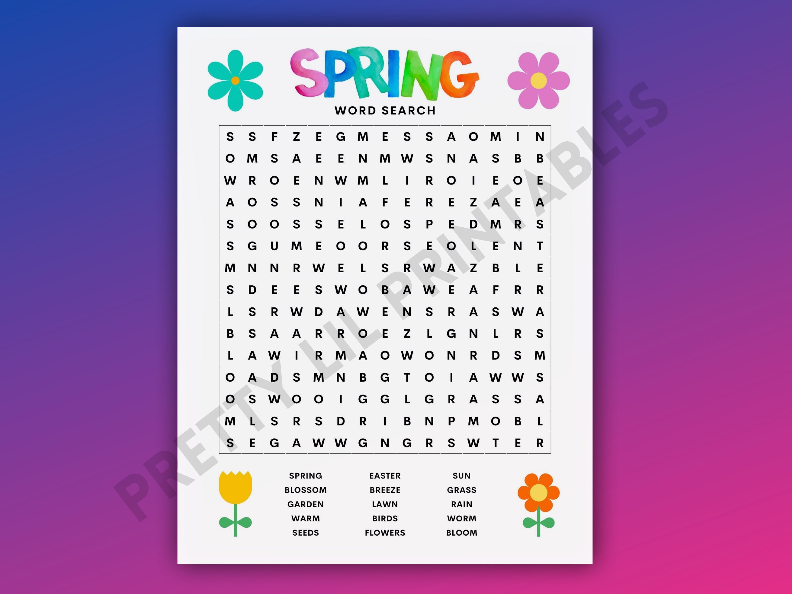 Spring Word Search - Instant Download - Printable Activity - Etsy