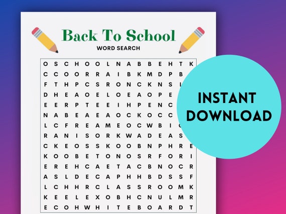 Back to School Word Search Instant Download Printable - Etsy