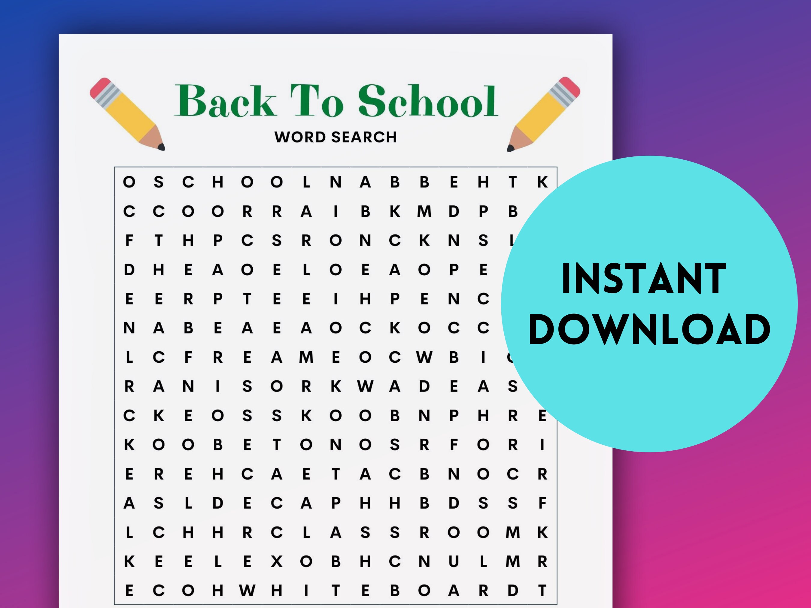 Back to School Word Search - Instant Download - Printable - Etsy