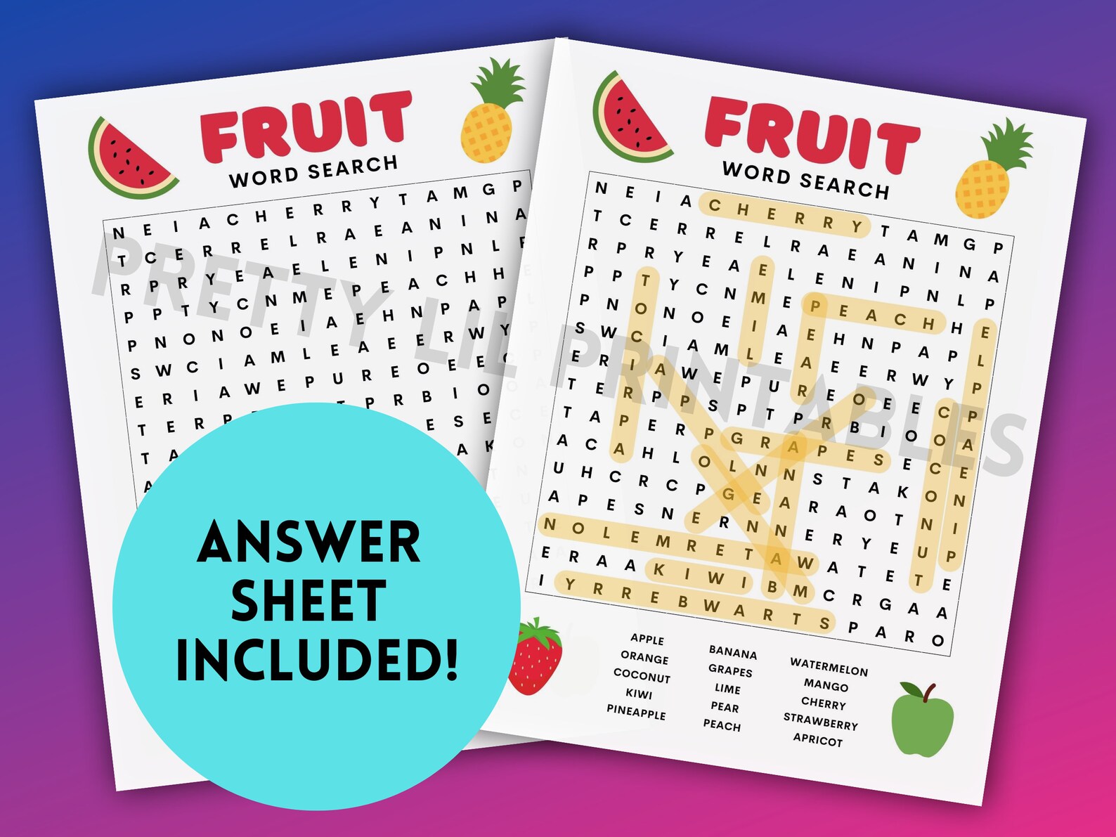 Fruits Word Search - Instant Download - Printable Activity - Etsy