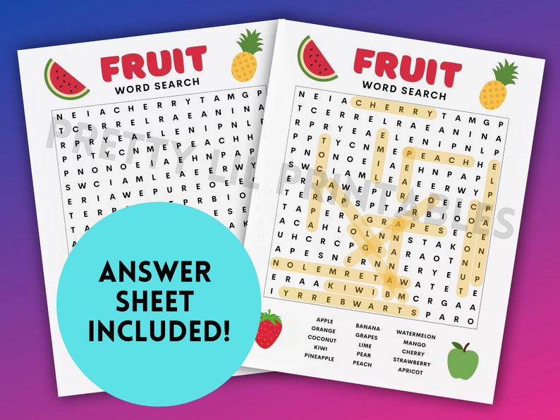 Fruits Word Search - Instant Download - Printable Activity - Etsy