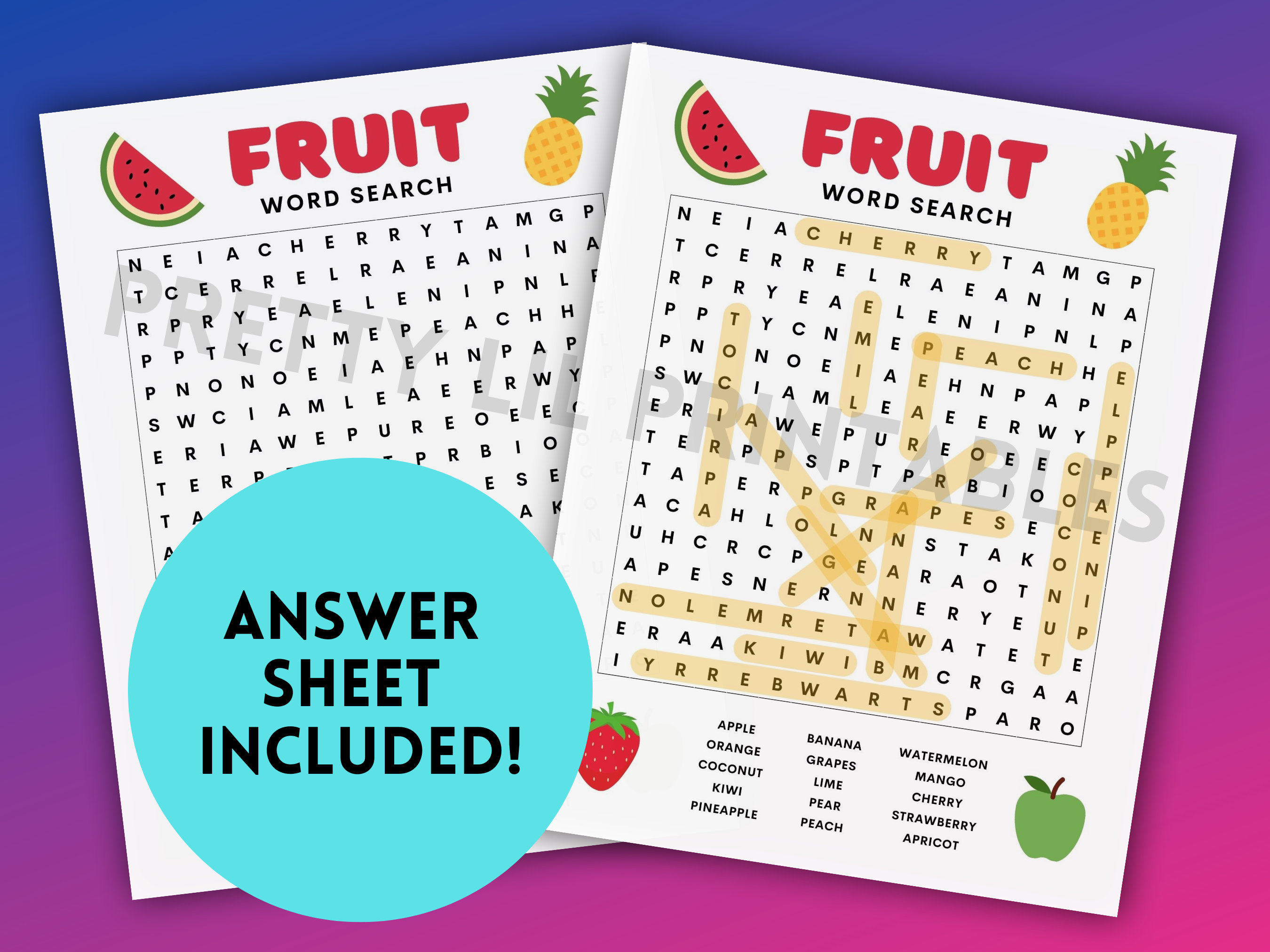 Fruits Word Search - Instant Download - Printable Activity - Etsy