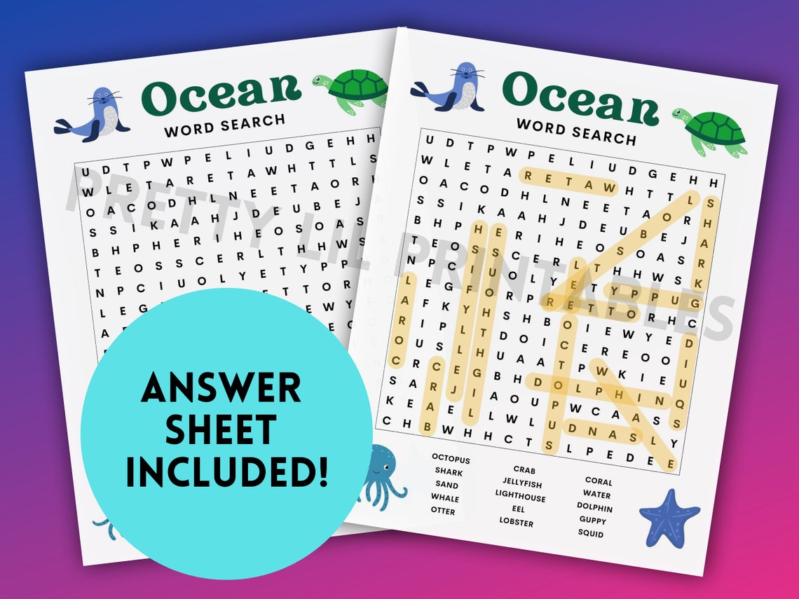 Ocean Under the Sea Word Search - Instant Download - Printable Activity ...