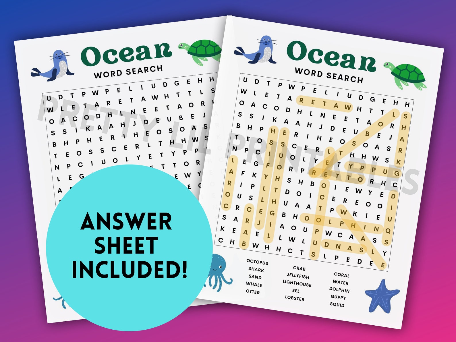 Ocean Under the Sea Word Search - Instant Download - Printable Activity ...