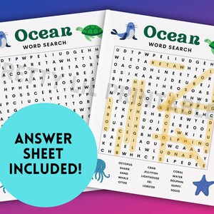 Ocean Under the Sea Word Search - Instant Download - Printable Activity ...
