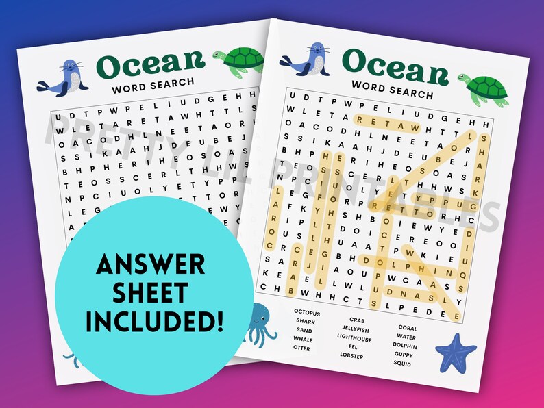 Ocean Under the Sea Word Search - Instant Download - Printable Activity ...