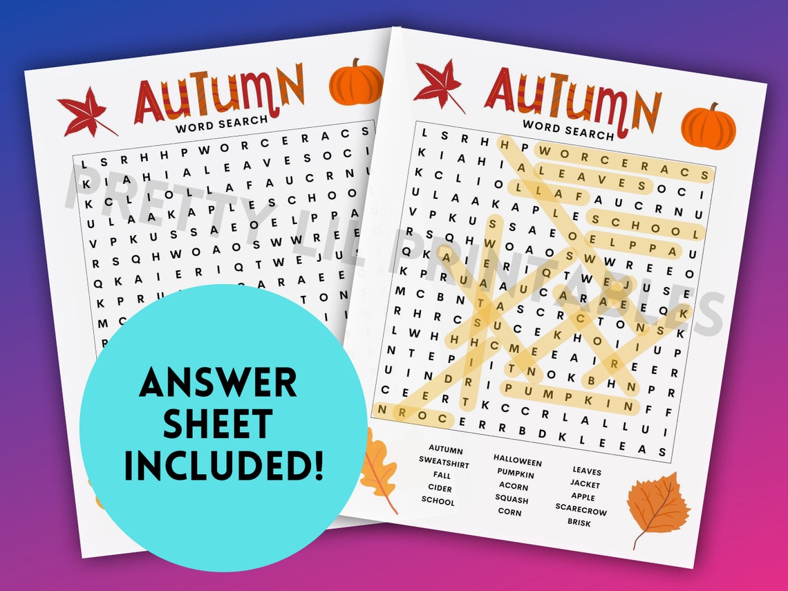 Autumn Fall Word Search - Instant Download - Printable Activity - Etsy