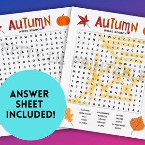Autumn Fall Word Search - Instant Download - Printable Activity - Etsy