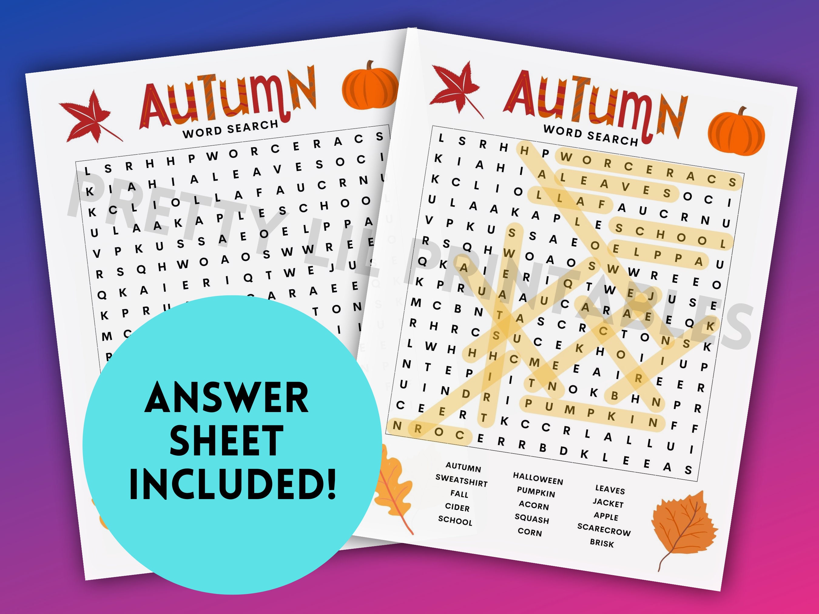 Autumn Fall Word Search - Instant Download - Printable Activity - Etsy