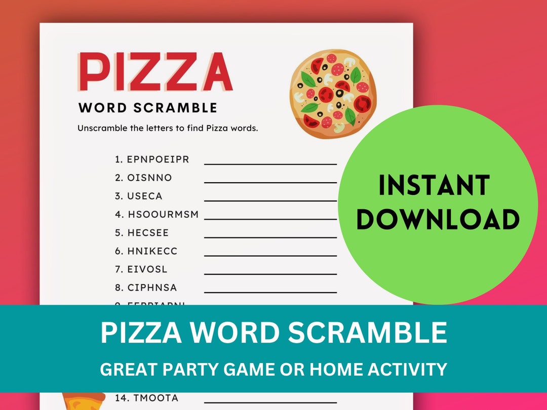 Pizza Word Scramble - Instant Download Activity Homeschool Party Family ...