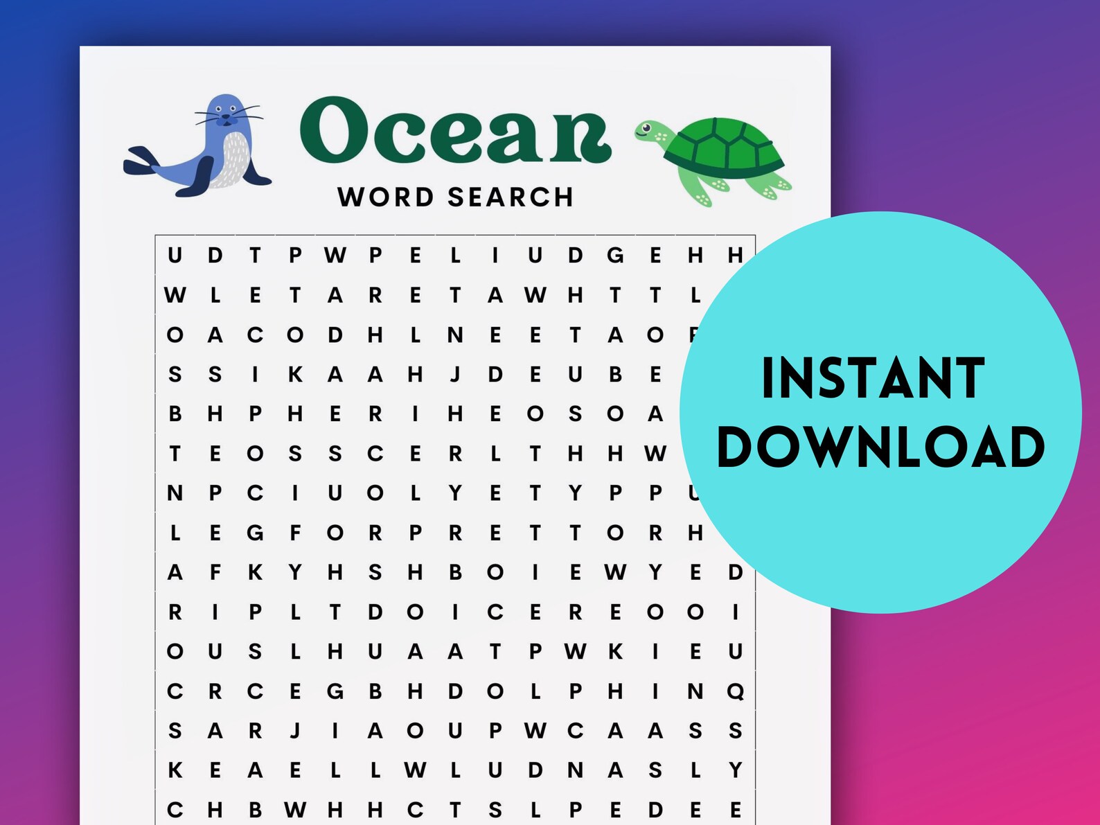 Ocean Under the Sea Word Search - Instant Download - Printable Activity ...