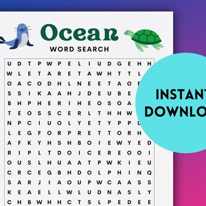 Ocean Under the Sea Word Search - Instant Download - Printable Activity ...