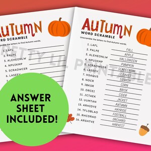 Autumn Fall Word Scramble - Instant Download Activity Homeschool Party ...