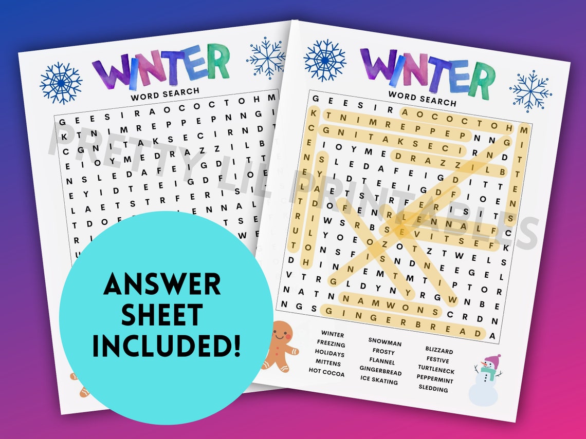 Winter Holidays Word Search - Instant Download - Printable Activity - Etsy