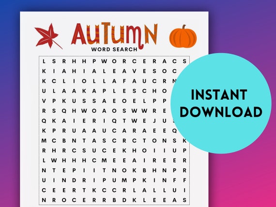 Autumn Fall Word Search Instant Download Printable - Etsy