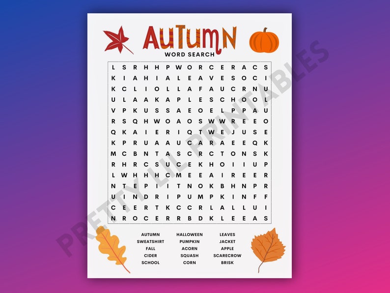 Autumn Fall Word Search - Instant Download - Printable Activity - Etsy