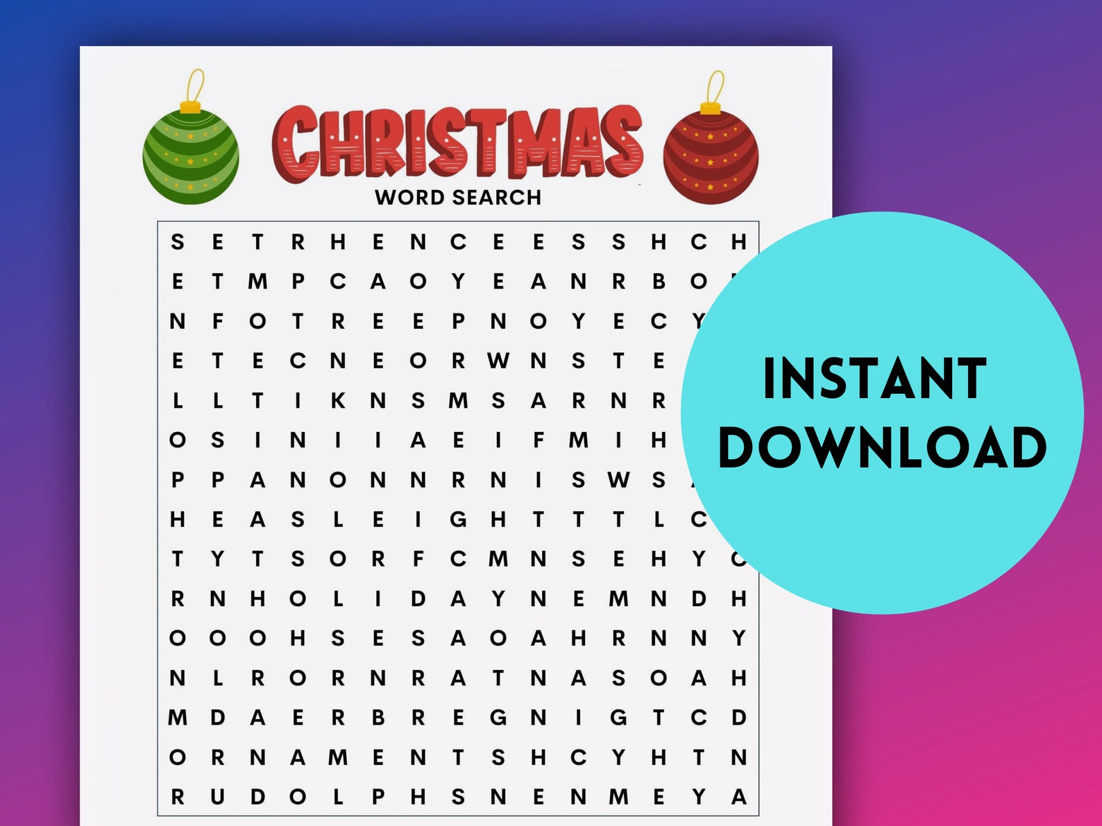 Christmas Word Search - Instant Download - Printable Activity - Etsy