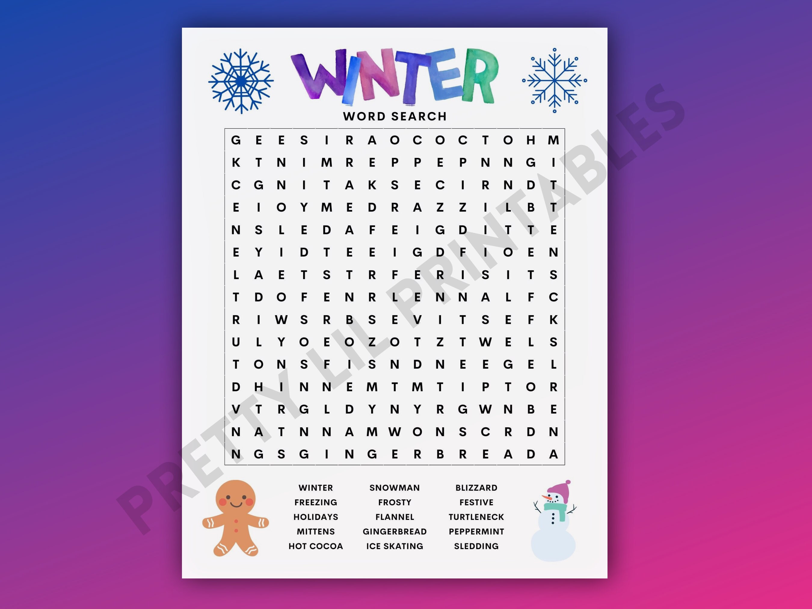 Winter Holidays Word Search - Instant Download - Printable Activity - Etsy